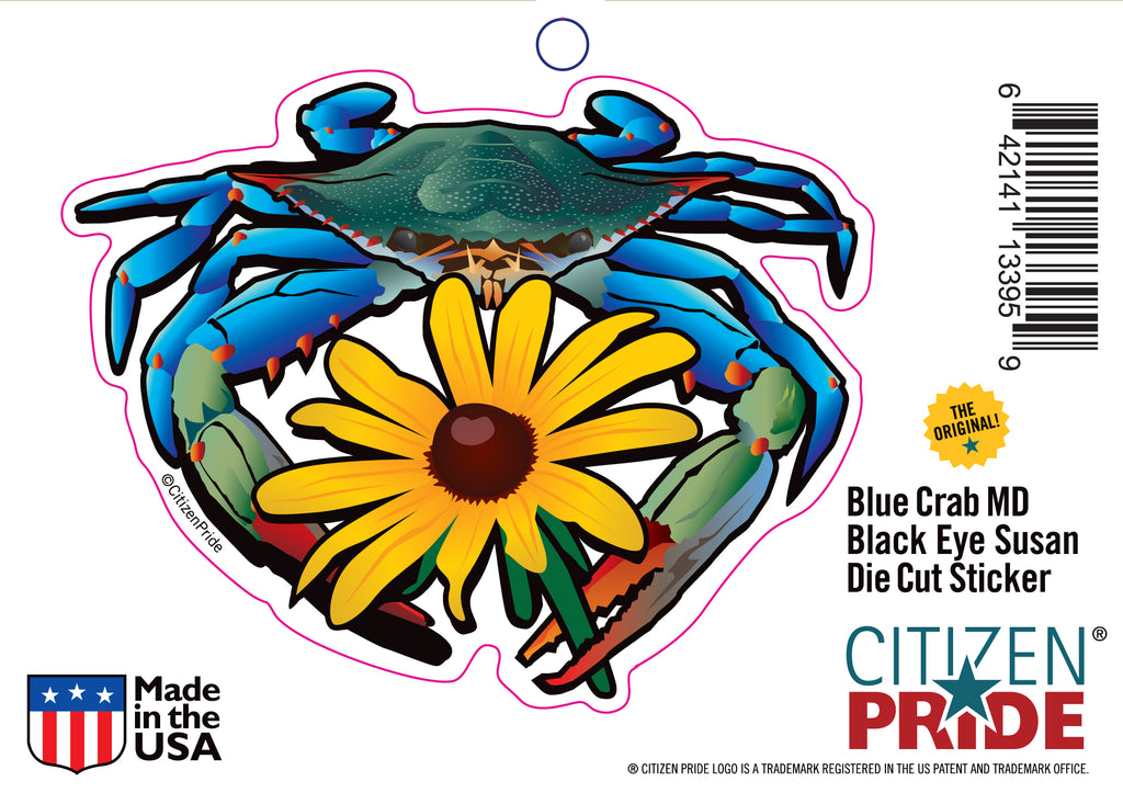 Blue Crab Maryland Black-Eyed Susan Sticker card, 6x5