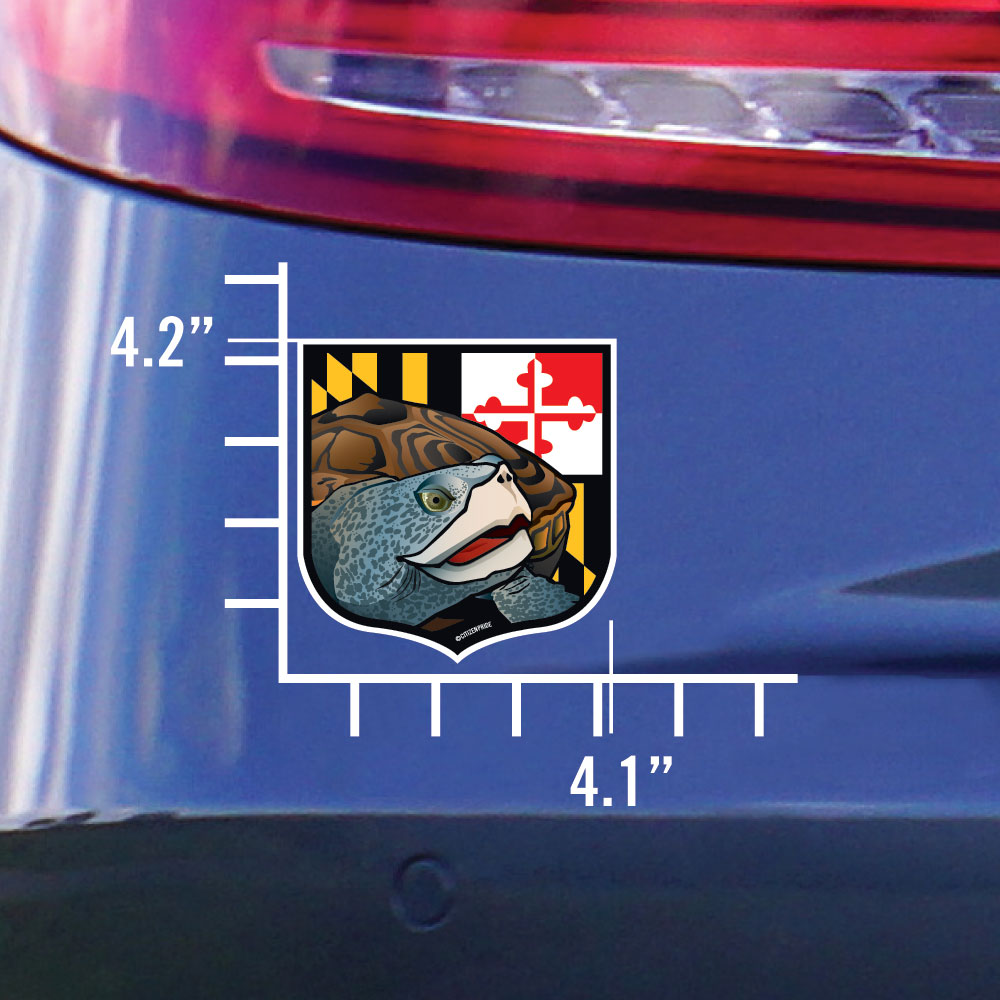 Maryland Terrapin Crest Sticker, die cut vinyl, 4.1x4.2"